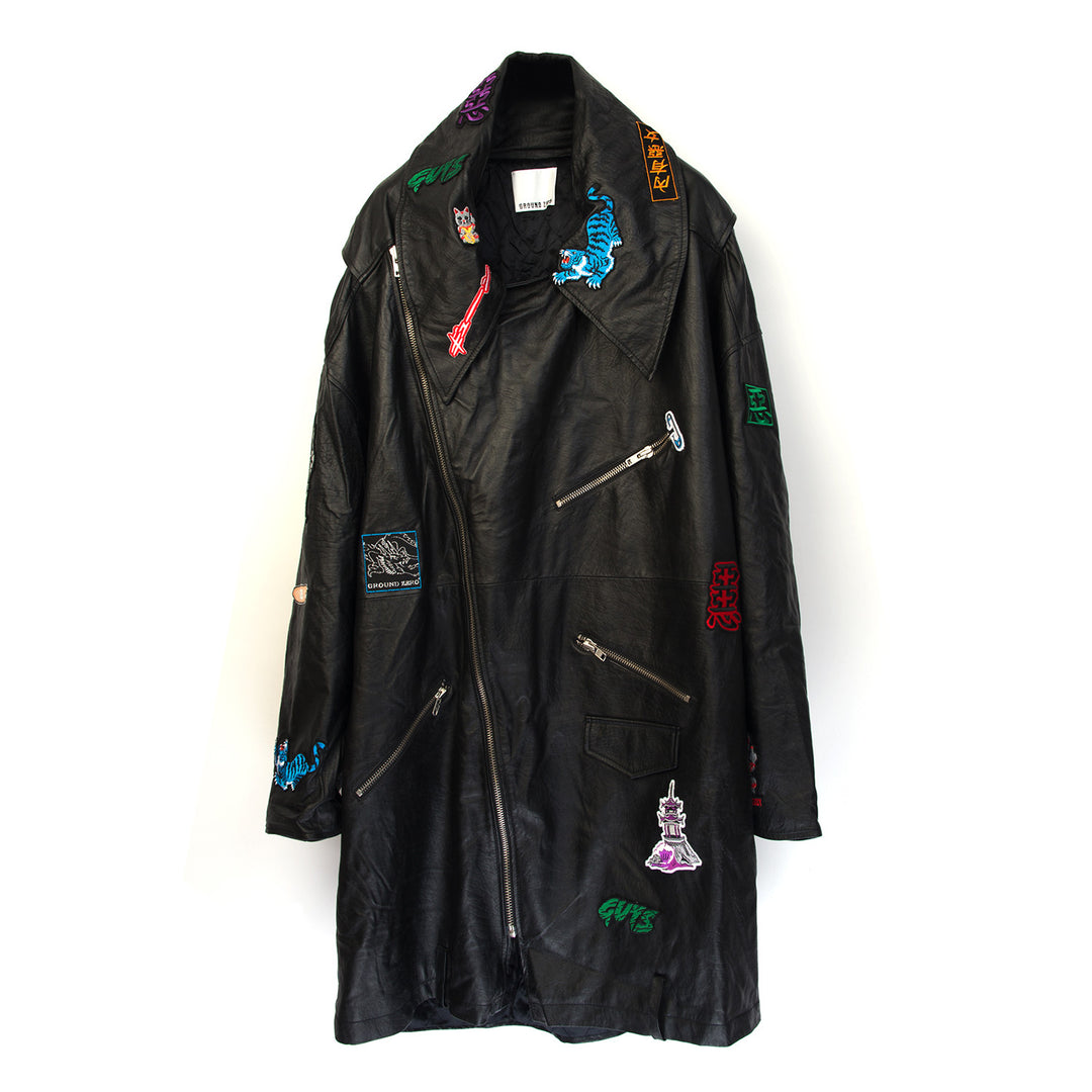 Ground Zero | Patches Leather Jacket Black | Concrete
